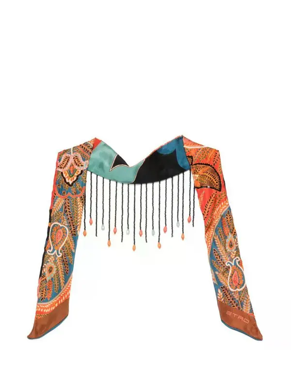 Etro Paisley-pattern Beaded-fringe Neckerchief - Brown