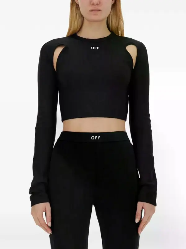 Off-White Cut-out Long Sleeve Crop Top