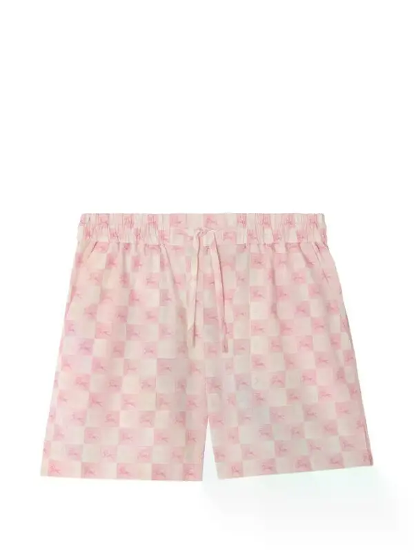 Burberry Checkerboard Cotton Poplin Shorts With Equestrian Knight Design - Pink