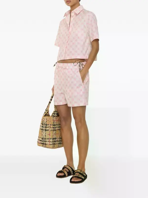 Burberry Checkerboard Cotton Poplin Shorts With Equestrian Knight Design - Pink