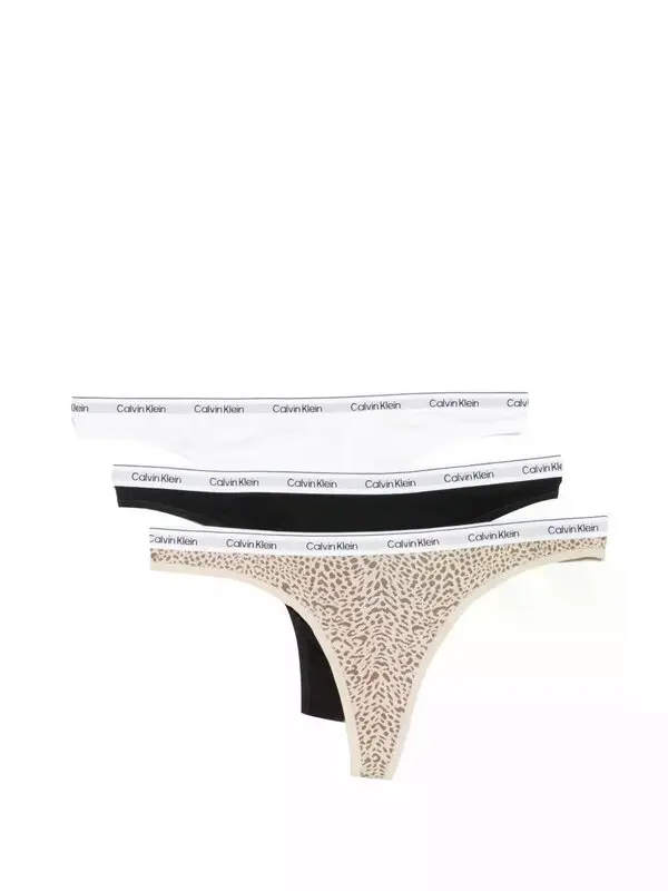 Calvin Klein Logo-waistband Thongs - Black