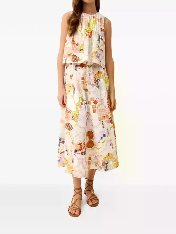 MARIE OLIVER Letta Mosaic-print Pleated Top