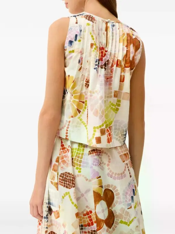 MARIE OLIVER Letta Mosaic-print Pleated Top