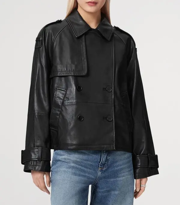 ALLSAINTS Leather Reya Mackintosh Jacket - Black