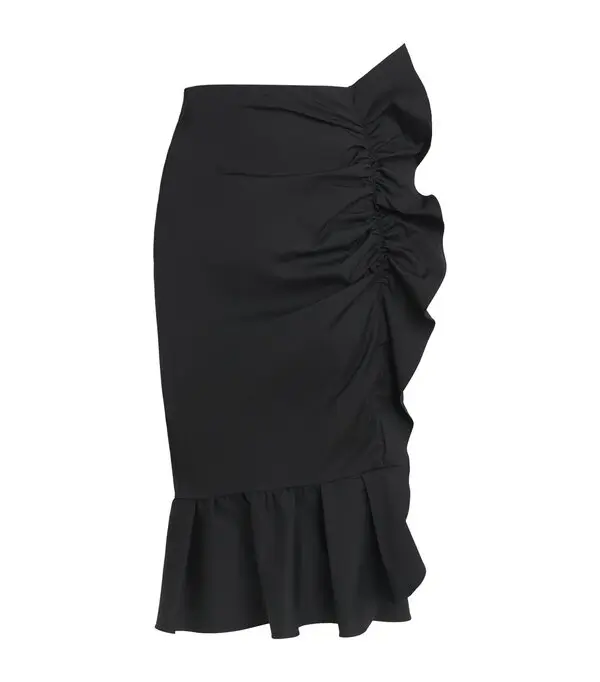 Carolina Herrera Cotton-blend Ruffle Midi Skirt - Black