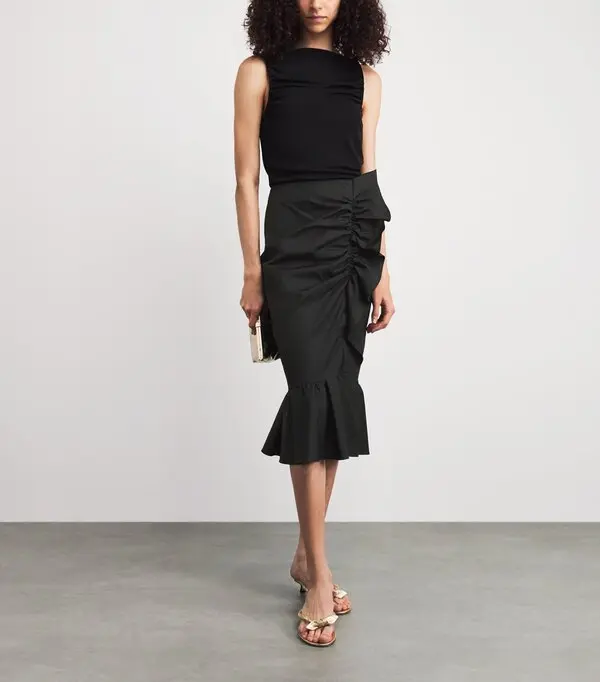 Carolina Herrera Cotton-blend Ruffle Midi Skirt