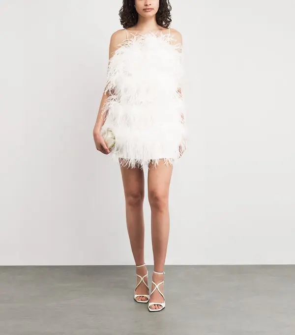 Oseree Feather Mini Dress - White