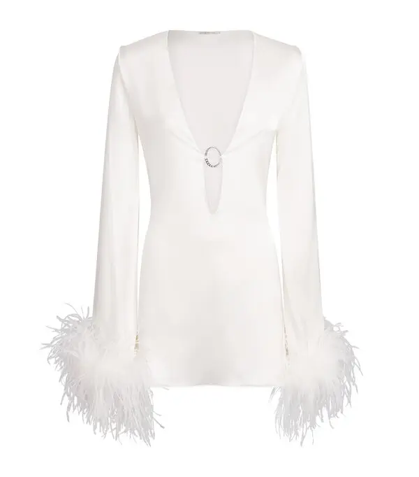 Oseree Feather-trimmed Mini Kaftan Dress