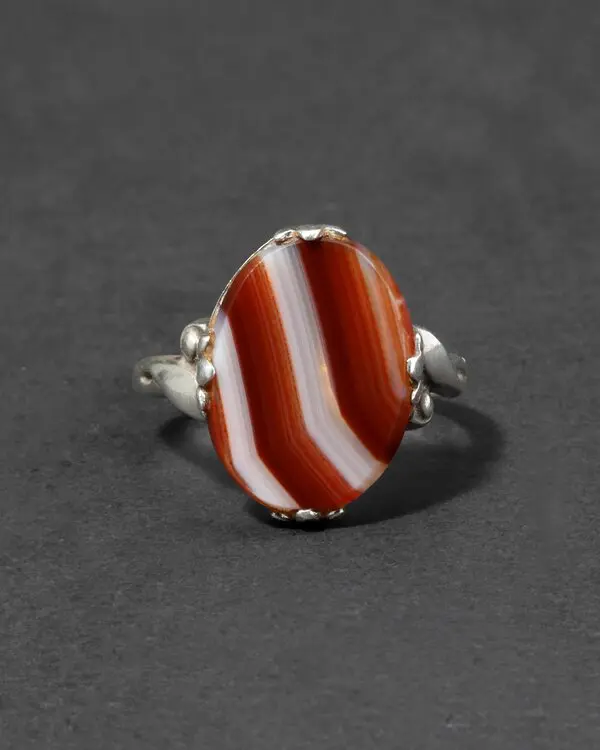 Alexis Bittar Antique 1920s Sterling And Agate Ring - Silver