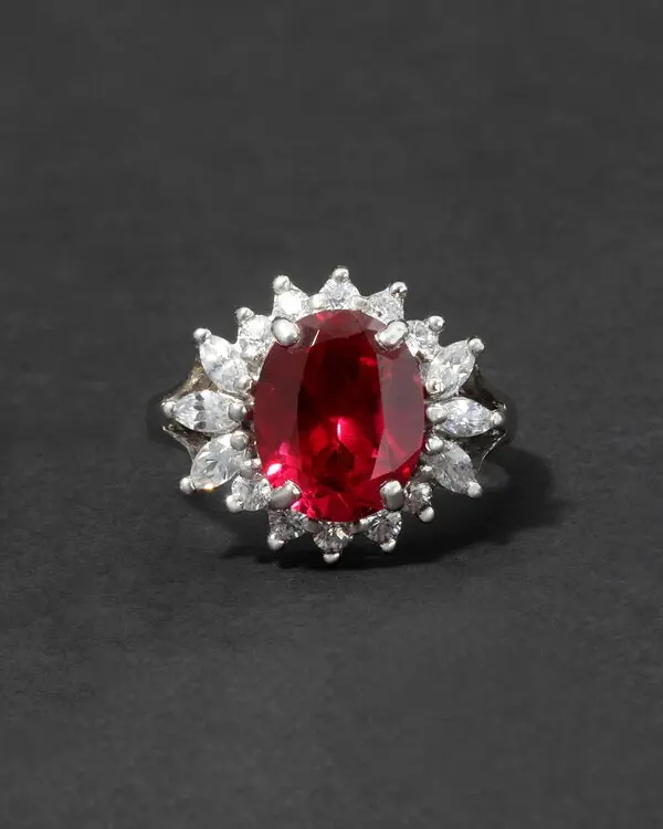 Alexis Bittar Vintage Rhodium Plated Sterling Ring With Ruby And Zirconia - Silver