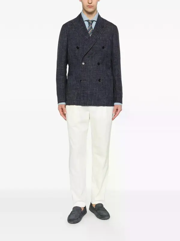 LARDINI Double-breasted Slub-texture Blazer