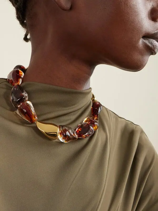 Bottega Veneta Gold-tone Glass Beaded Necklace - Red