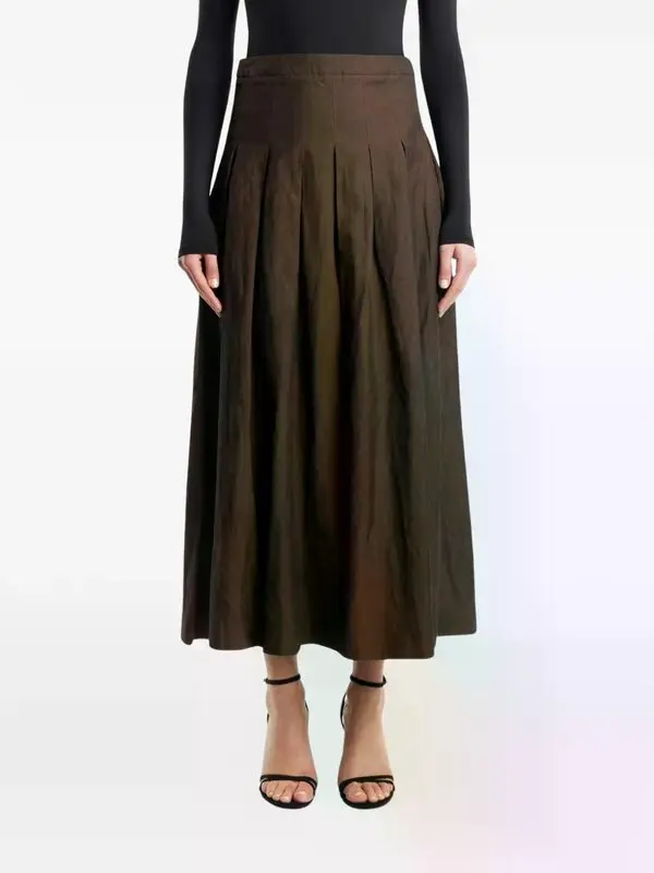 PT TORINO Knife-pleat High-waisted Midi Skirt - Brown