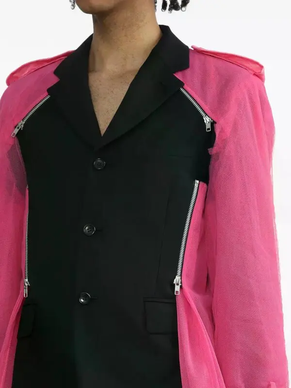 Comme Des Garçons Layered Tulle Coat With Zip-pocket