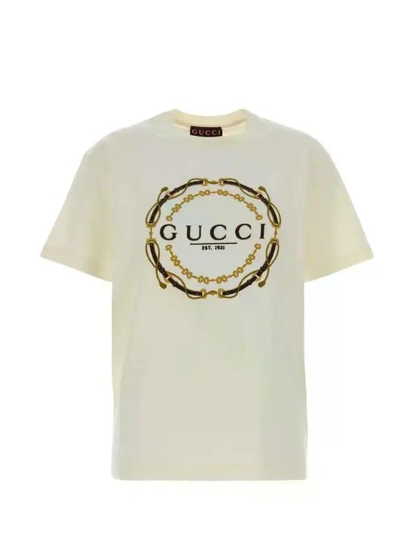 Gucci Logo Embroidered Cotton T-shirt - Neutrals