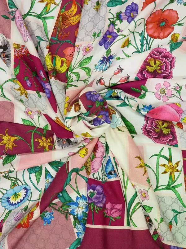 Gucci Floral-print Block-design Scarf - Pink
