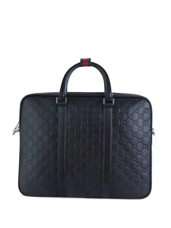 Gucci Gg Embossed Handle Briefcase - Black