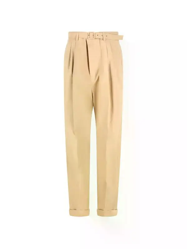 Saint Laurent Belted Pleated Wool Trousers - Neutrals