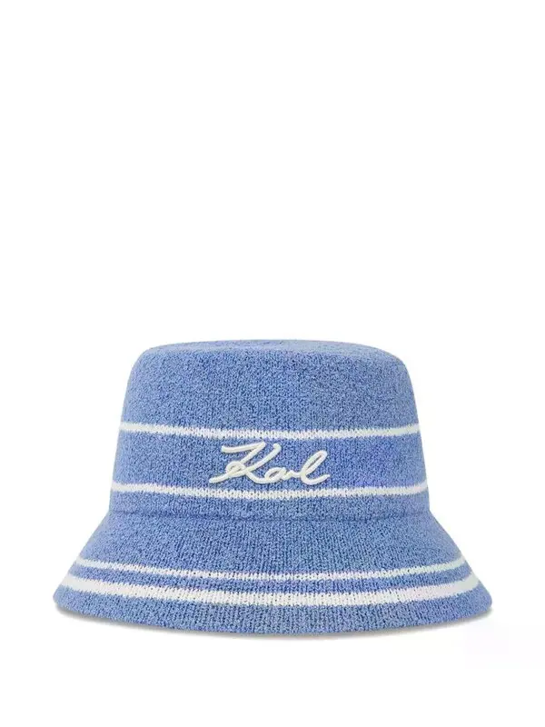 Karl Lagerfeld Signature Striped Bucket Hat - Blue