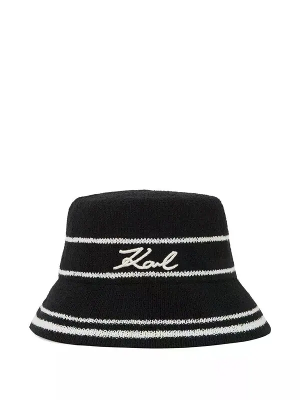 Karl Lagerfeld Striped Signature Bucket Hat - Black