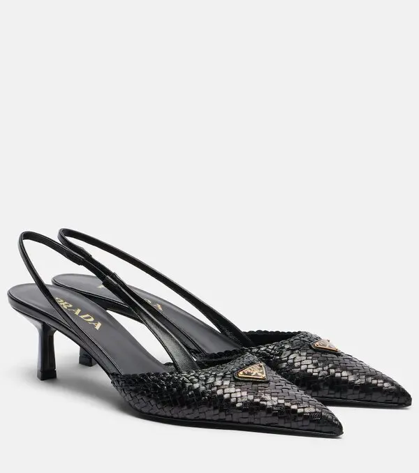Prada Woven Leather Slingback Pumps - Black