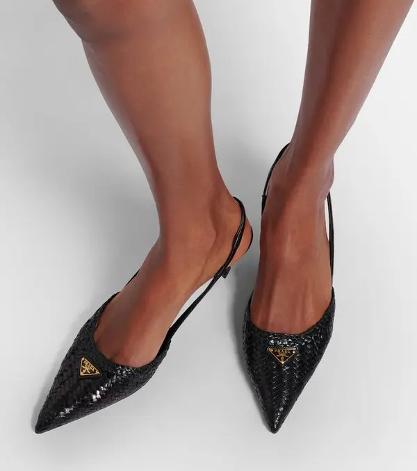 Prada Woven Leather Slingback Pumps - Black
