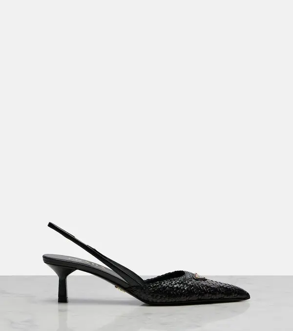 Prada Woven Leather Slingback Pumps - Black