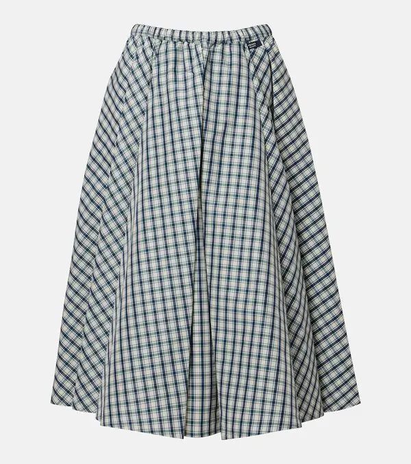 Prada Checked Cotton-blend Chambray Midi Skirt - Blue