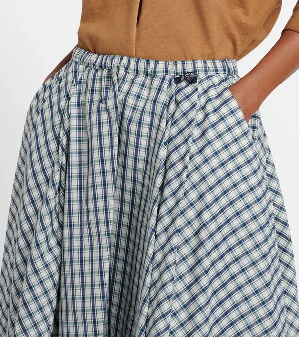 Prada Checked Cotton-blend Chambray Midi Skirt - Blue