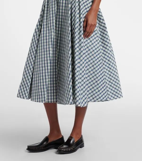 Prada Checked Cotton-blend Chambray Midi Skirt - Blue