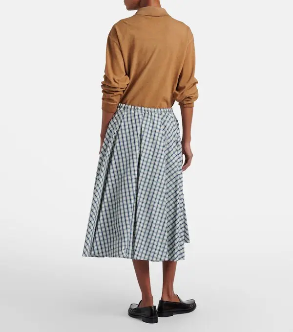 Prada Checked Cotton-blend Chambray Midi Skirt - Blue