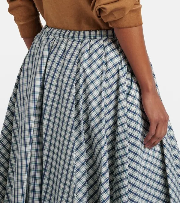 Prada Checked Cotton-blend Chambray Midi Skirt - Blue
