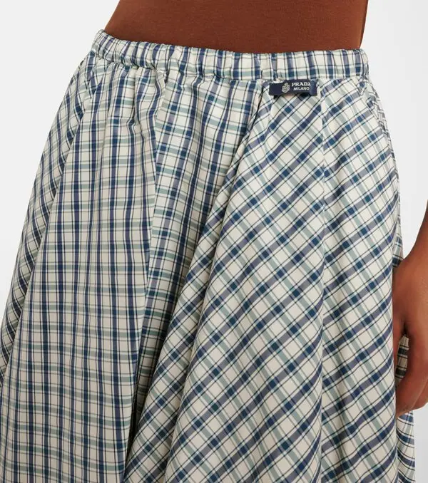 Prada Checked Cotton-blend Chambray Midi Skirt