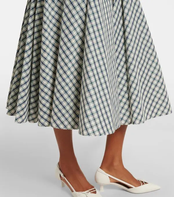 Prada Checked Cotton-blend Chambray Midi Skirt