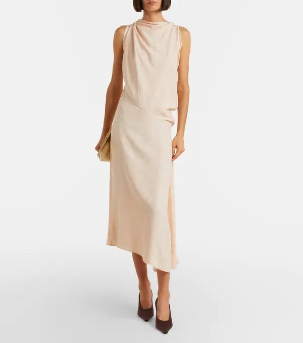 Victoria Beckham Asymmetric Draped Floral Satin Midi Dress - Pink