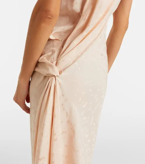 Victoria Beckham Asymmetric Draped Floral Satin Midi Dress - Pink