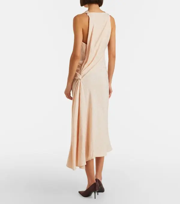 Victoria Beckham Asymmetric Draped Floral Satin Midi Dress - Pink