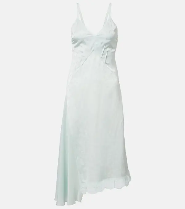 Victoria Beckham Asymmetric Lace-trimmed Jacquard Slip Dress - Blue