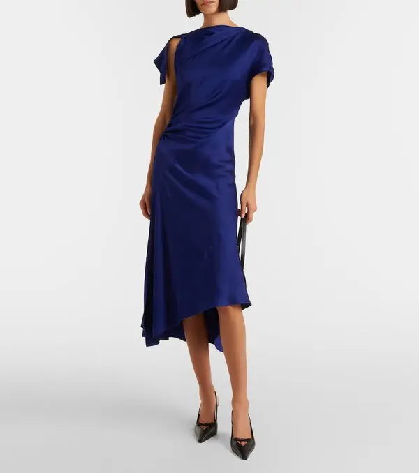 Victoria Beckham Asymmetric Gathered Crêpe Satin Midi Dress