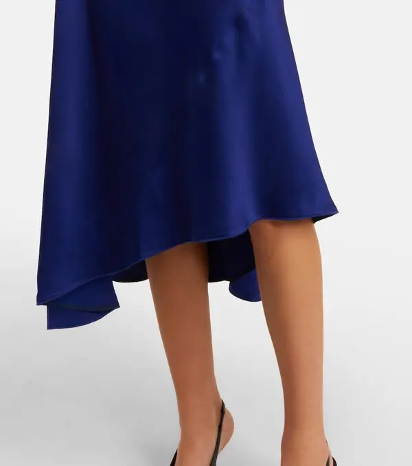 Victoria Beckham Asymmetric Gathered Crêpe Satin Midi Dress