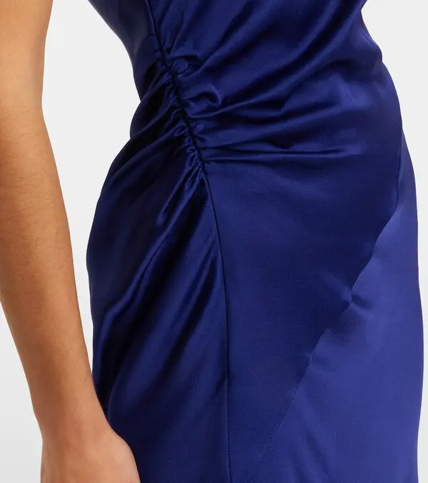 Victoria Beckham Asymmetric Gathered Crêpe Satin Midi Dress
