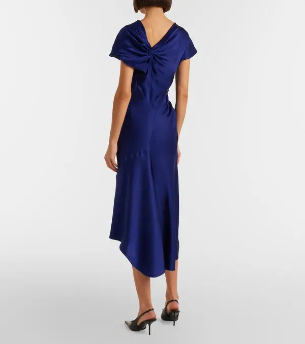 Victoria Beckham Asymmetric Gathered Crêpe Satin Midi Dress