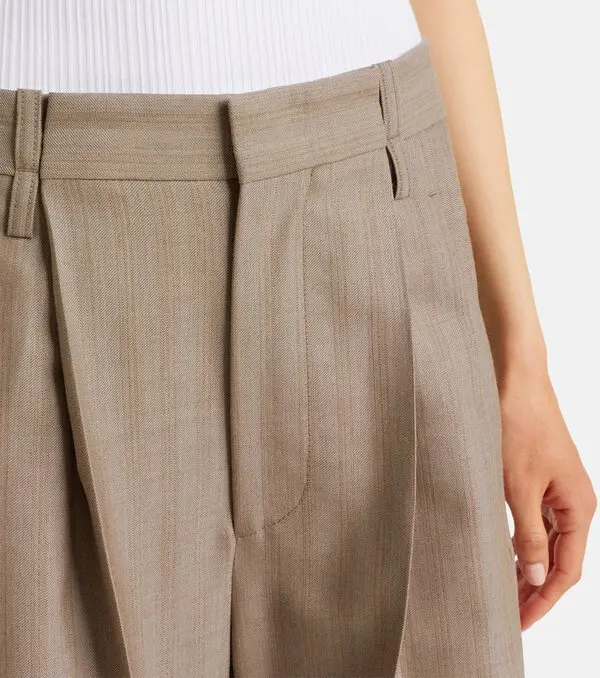Victoria Beckham Herringbone Virgin Wool Pleated Trousers