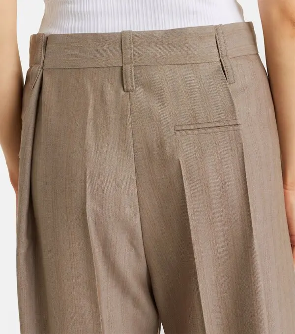 Victoria Beckham Herringbone Virgin Wool Pleated Trousers