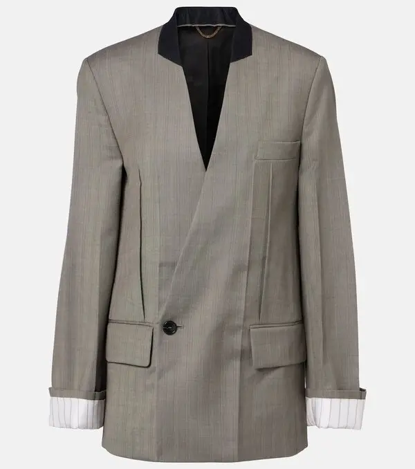 Victoria Beckham Herringbone Virgin Wool Blazer - Grey