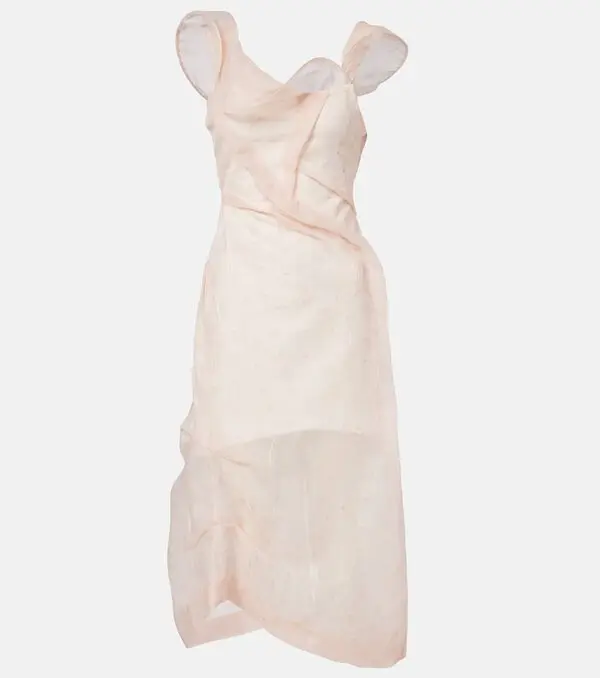 Victoria Beckham Asymmetric Ruched Organza Midi Dress - Pink