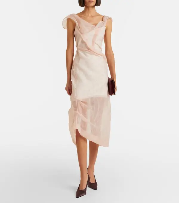Victoria Beckham Asymmetric Ruched Organza Midi Dress - Pink