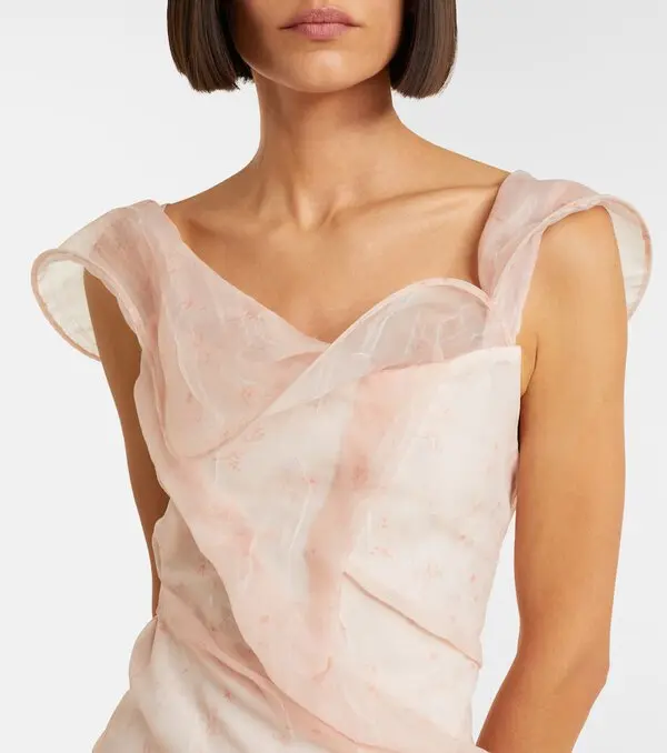 Victoria Beckham Asymmetric Ruched Organza Midi Dress - Pink