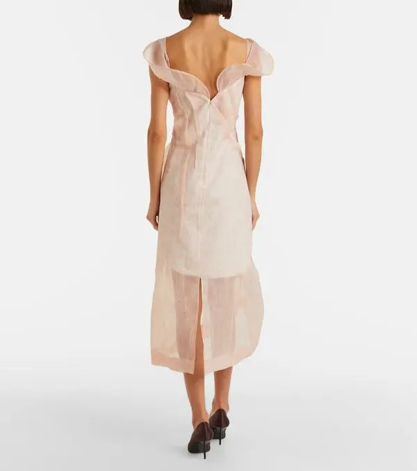 Victoria Beckham Asymmetric Ruched Organza Midi Dress - Pink
