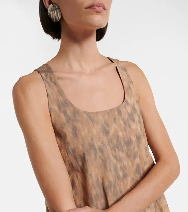 GANNI Ruffled Printed Cotton Minidress - Brown